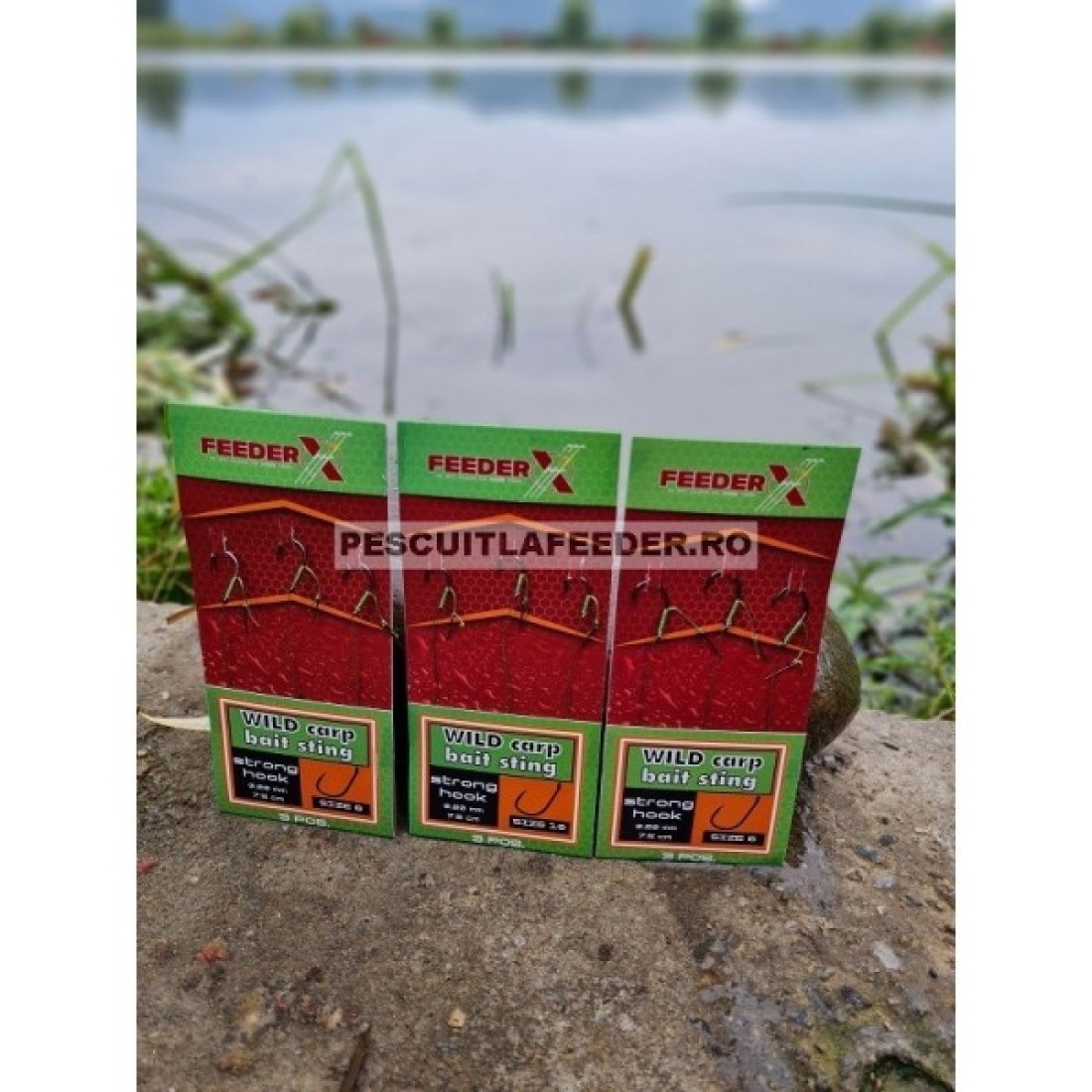 Cârlige legate FeederX Wild Carp Hook Bait Sting, Nr.10, 3buc/plic - PLF125-10